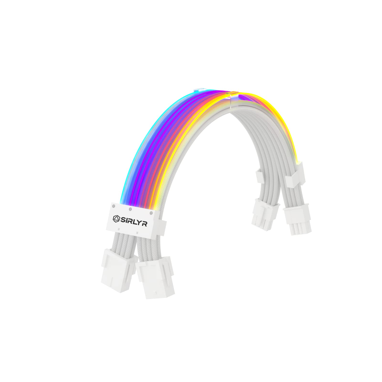 Sirlyr RGB PSU Cables,ARGB Motherboard Power Supply Cable,24 Pin Sleeved Cable Extension Kit,Strimer Extension Cable Kit 5V 3Pin Synchronized,Customed White PC Chassis (Transparent Connector)