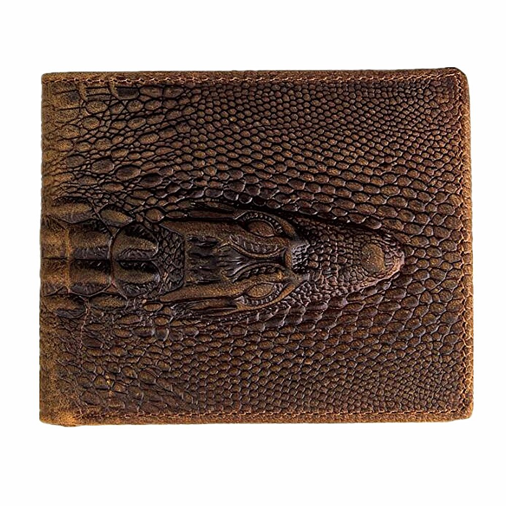 HRS Crocodiile Wallets for Men- Ultra Slim Genuine Leather Mens Bifold Wallet Vintage Personal with Alligator Embossed