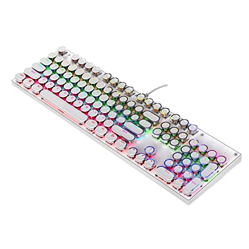 Retro Punk 104 Keys Gaming Keyboard Cool Lighting Effects Round Keycaps Wired with RGB Backlit Mechanical Shaft Gaming Keypad for Laptop PC, White