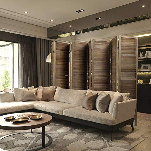 JAXPETY 8 Panel Wood Louvered Room Divider, 5.6 Ft Tall Oriental Folding Freestanding Privacy Screen Room Dividers for Home, Office, Bedroom (Brown)