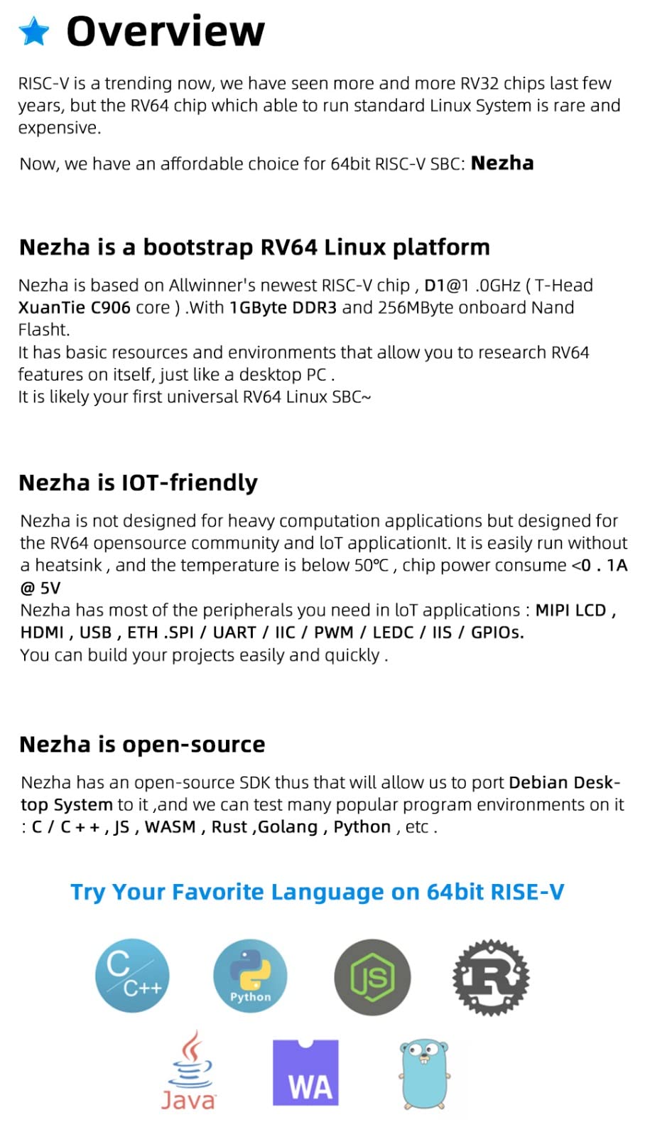 Sipeed Nezha Allwinner D1 64bit RISC-V AIoT Linux Single Board Computer with 2GB DDR3 RAM 256MB Nand Flash Onboard 2.4GHz WiFi4 BT Gigabit Ethernet for lOT Application Support Tina Debian RTOS
