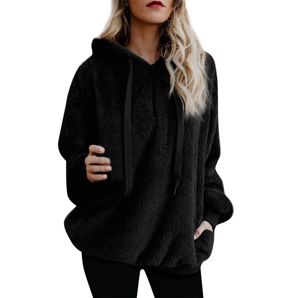 KYLEON Women's Oversized Sherpa Fuzzy Pullover Hoodie with Pockets Sweatshirt Long Sleeve Outwear Coat Sweaters Blouse Tops