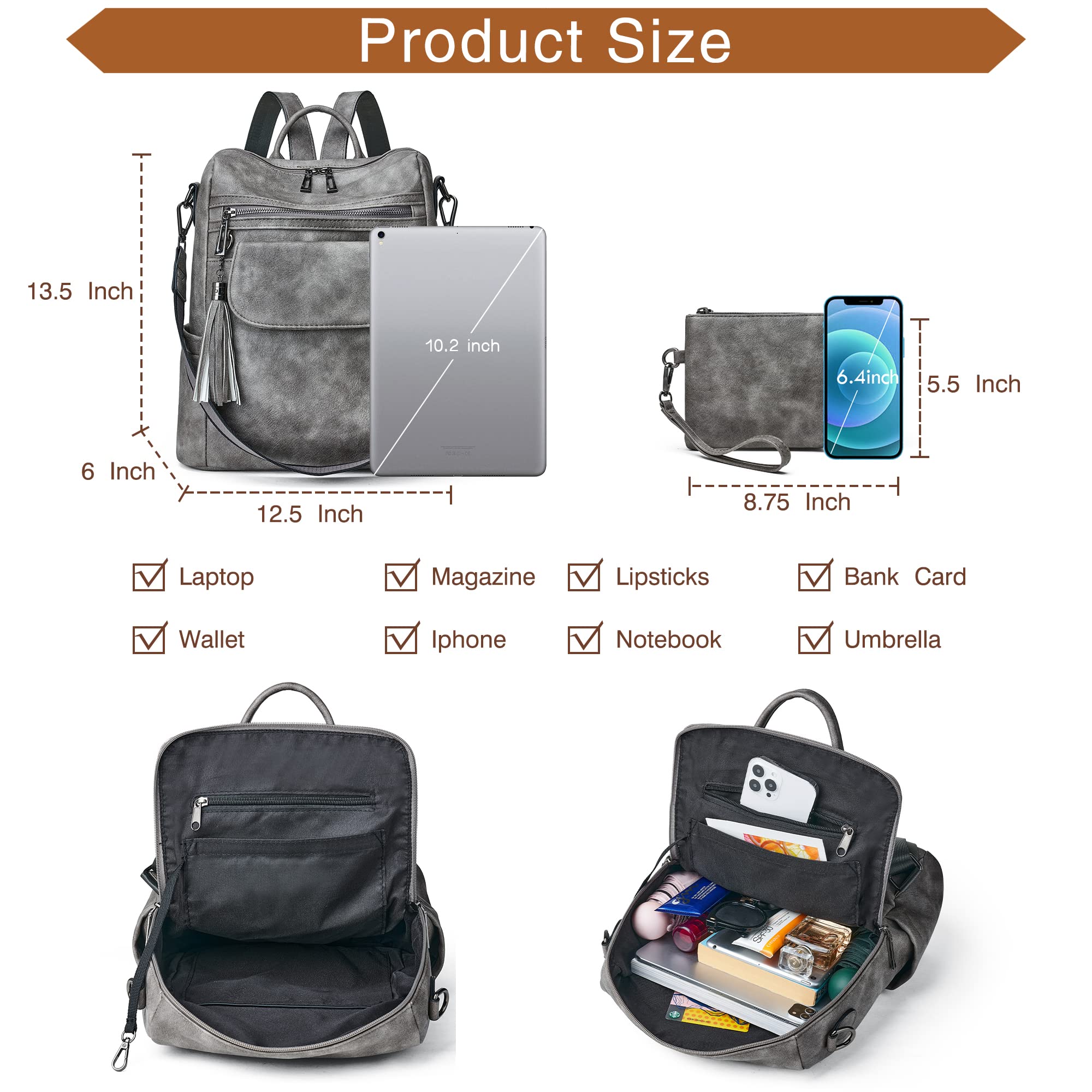Mroede Backpack Purse for Women Fashion Design Leather Backpack Purse Shoulder Bag for Shopping Hiking Travel