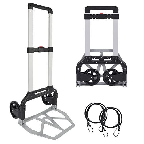 RedSwing Folding Hand Truck 330lbs, Aluminium Portable Hand Cart with Telescoping Handle, Heavy Duty Dolly with 2 Rubber Wheels, Silver
