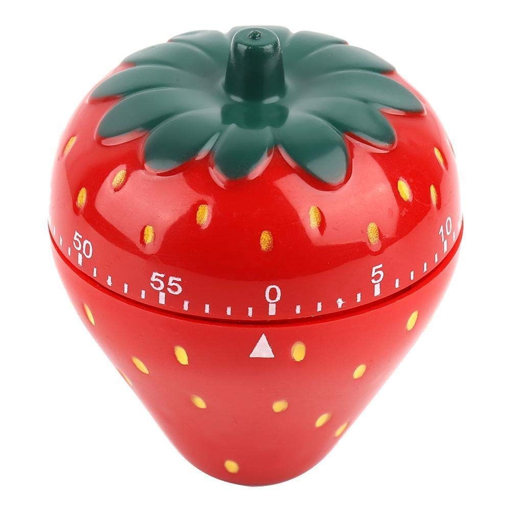 Maxmartt Kitchen Timer Strawberry Shaped Wind Up 60 Minutes Manual Countdown Mechanical Time Reminder No Batteries Loud Ring Cute Strawberry Timer for Kitchen Classroom Home Cooking and Study