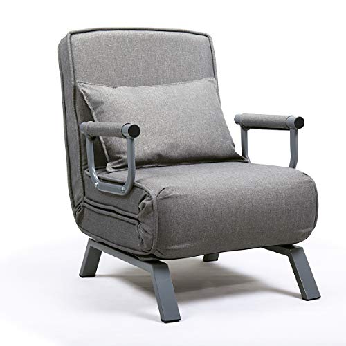JAXPETY Sofa Bed Folding Arm Chair Single Sleeper Bed Chair, Leisure Recliner Lounge Couch w/Pillow and 5 Position Adjustable Backrest for Home Office, Gray