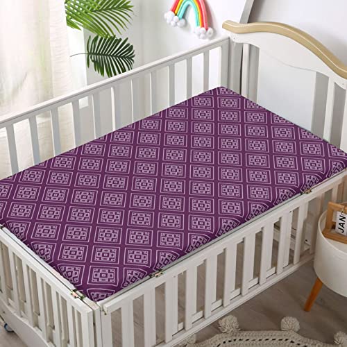 Retro Themed Fitted Mini Crib Sheets,Portable Mini Crib Sheets Soft & Stretchy Fitted Crib Sheet-Crib Mattress Sheet or Toddler Bed Sheet,24β x38β,Purple and Lilac