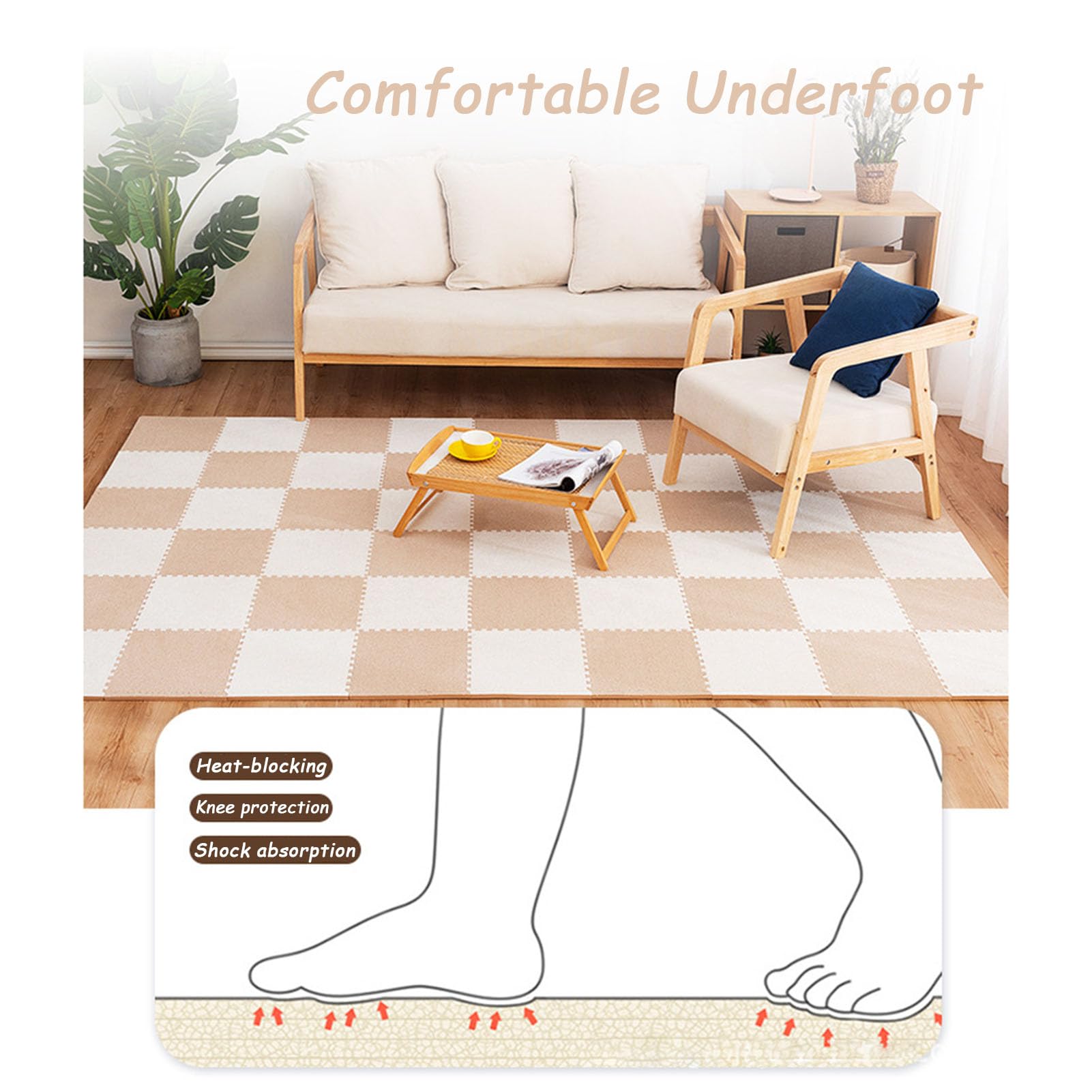 Interlocking Foam Mats,60 Pcs-60 Sq.ft. Plush Puzzle Floor Carpet Tiles,Fluffy Area Rugs,Exercise,Playroom,Bedroom,Parlor,12x12 Inch(Color:White+Light Grey)