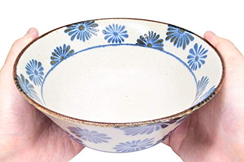 Mino Ware Japanese Ramen Bowl, Rice Noodle Soup Sarada Pasta, PAIKAJI Warp Donburi, 7.1 inch, Flower
