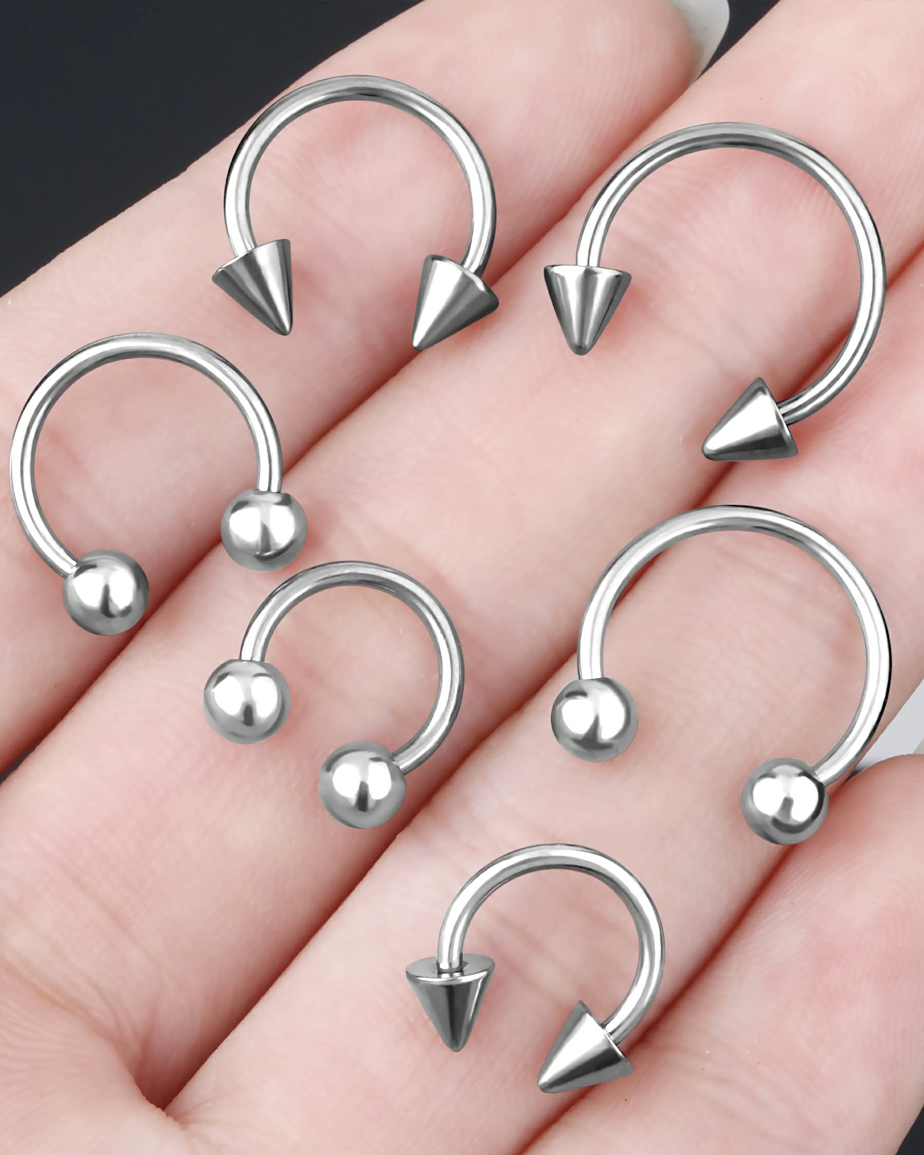 OUFER 16G Septum Rings, G23 Solid Titanium Septum Jewelry, 2PCS Basic Barbell Cartilage Earrings, Helix Daith Conch Piercing Jewelry For Women And Men-12MM