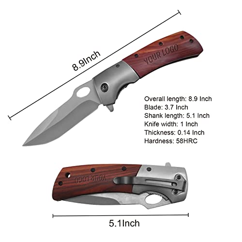 Qingxily Personalized Pocket Knife for Men Engraved, Custom Folding Pocket Knife, Customized Wood Handle Fishing Hunting Knives, Personalized Name Pocket Knife Gift for Dad, Boyfriend, Son, Kids