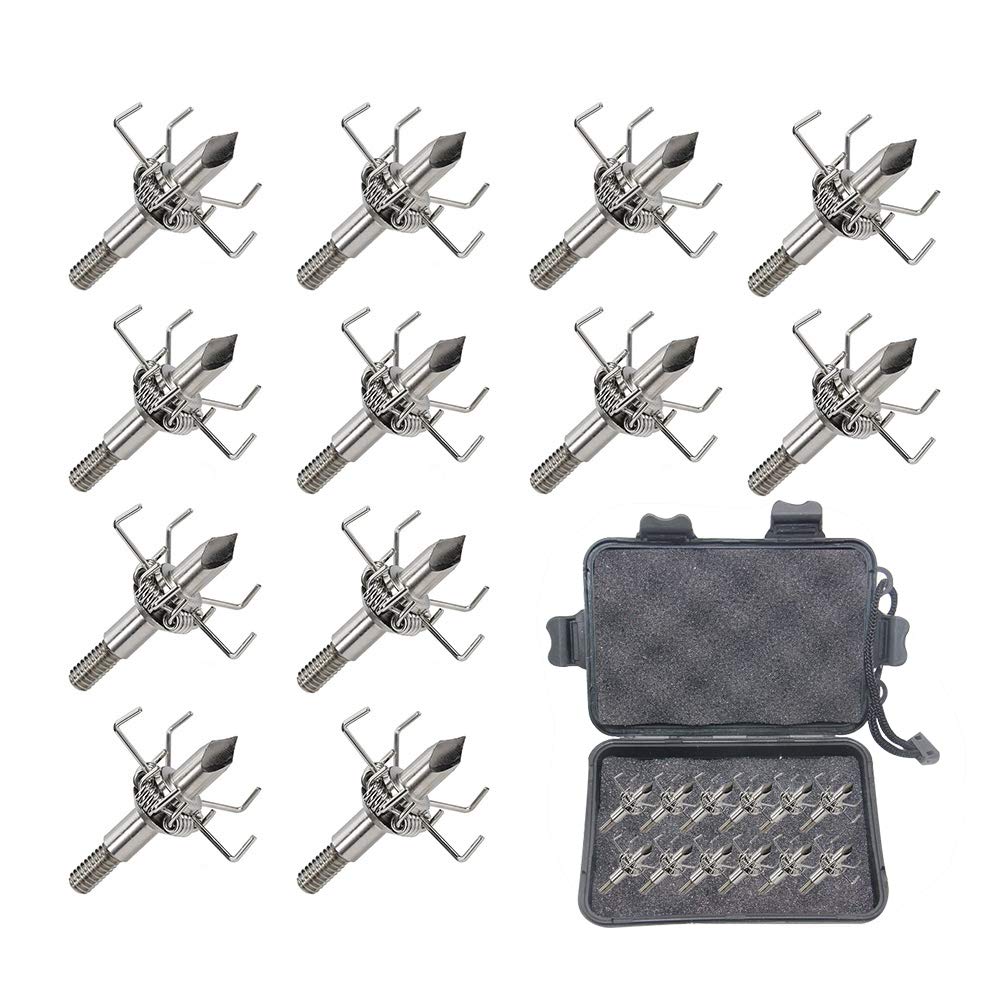 Jocoo 12PK Archery Judo Broadheads Points Tips + 1PK Storage Box, 100Grain Paw Point 4mm Steel Arrowheads for Hunting Small Animals (Sharp)
