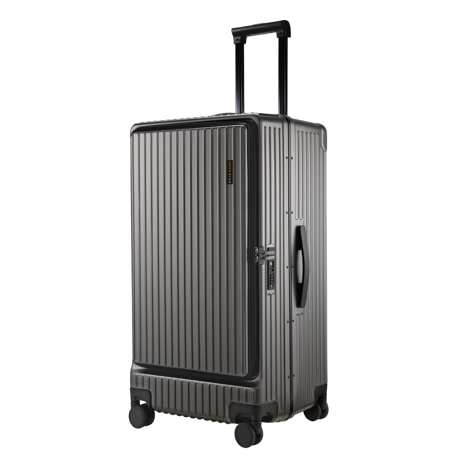 S Unite Star 29 Inch Checked Large Luggage with Side Opening, Lightweight Hardshell ABS+PC+Aluminum Frame Suitcase with TSA Lock, 360 Spinner Wheels, Briefcase for Trip, Dark Grey