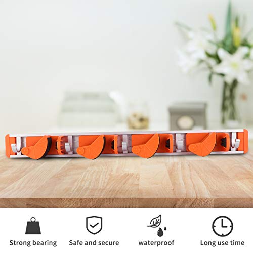 UPBEER Mop Broom Holder Hooks Hanger Wall Mounted Organizer for Home Laundry Bathroom Kitchen Garage Garden Utility Tools Rack Storage Metal Shelf Orange
