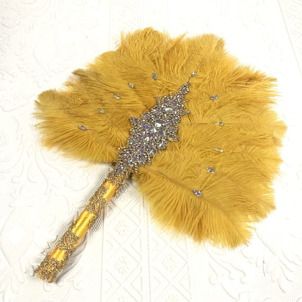 Msbfea Big Size Design African White Ostrich Feather Ladies Wedding Feather Fan for Bride Feather Nigerian - Same as Pictures Color 189