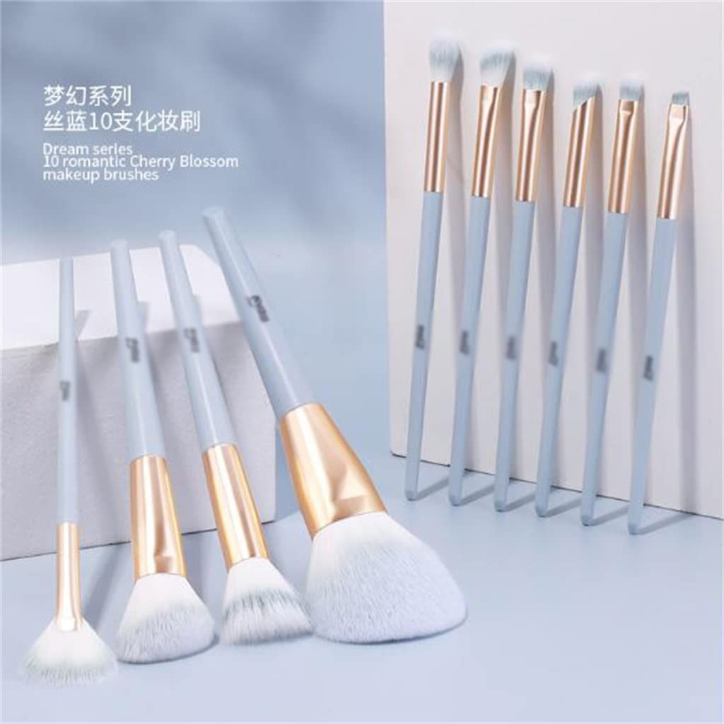 TREXD 10 Silk Blue Makeup Brush Set Novice Beginner Full Set Of Beauty Tools Loose Powder Brush Eye Shadow Brush