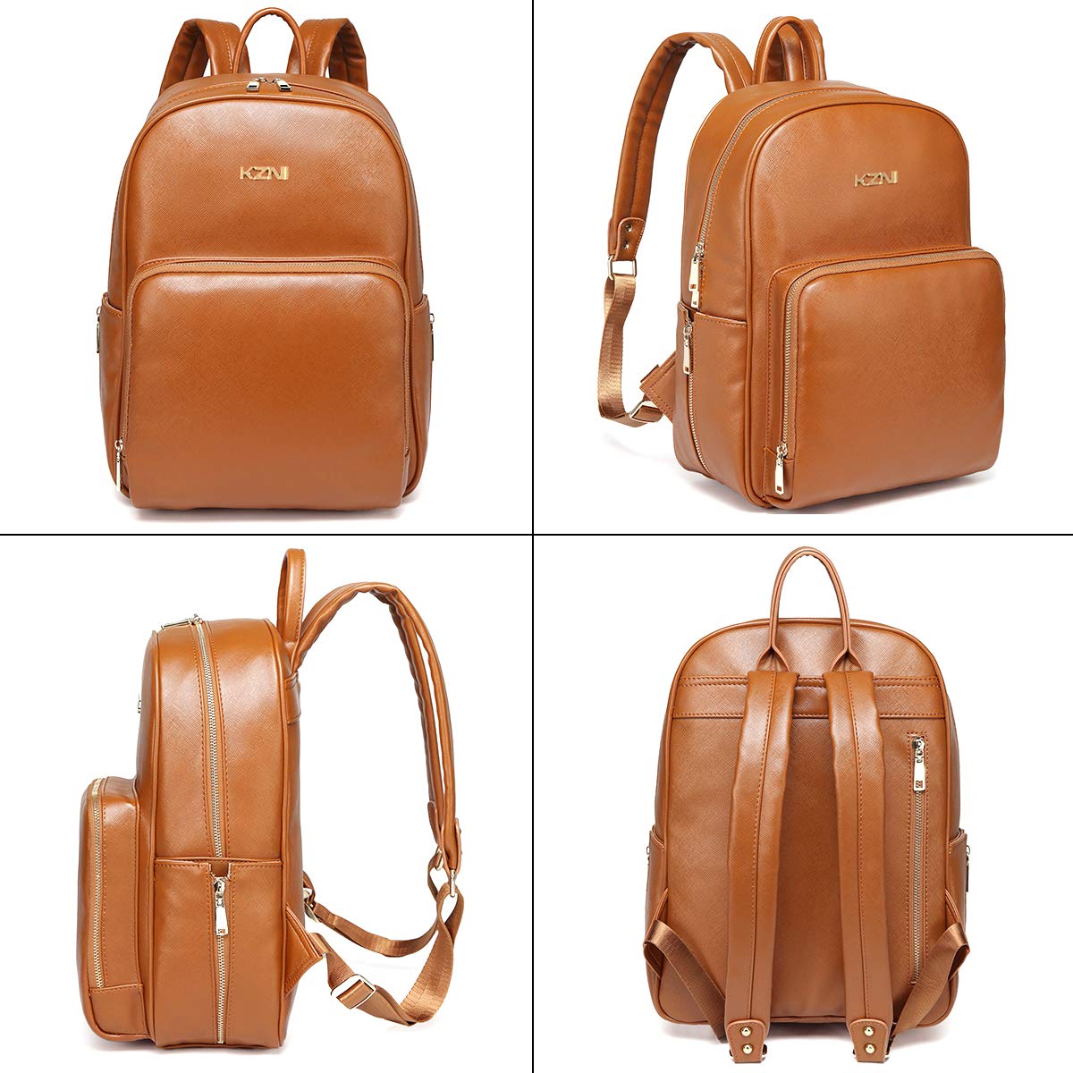 KZNI Leather Diaper Bag Backpack - Nappy Bag Baby Bags for Mom Unisex Maternity Diaper Bag with Stroller Hanger|Thermal Pockets|Adjustable Shoulder Straps|Water Proof| LargeCapacity(Brown)