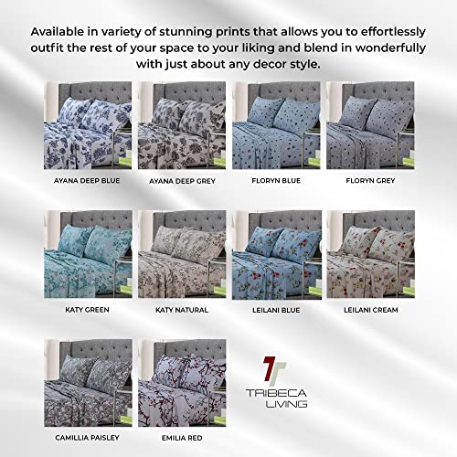 Tribeca Living Floryn 170-GSM Ultra-Soft Flannel Extra Deep Pocket Sheet Set, Oversized Flat, Queen, Light Blue (FLORYNSHEQUBL)