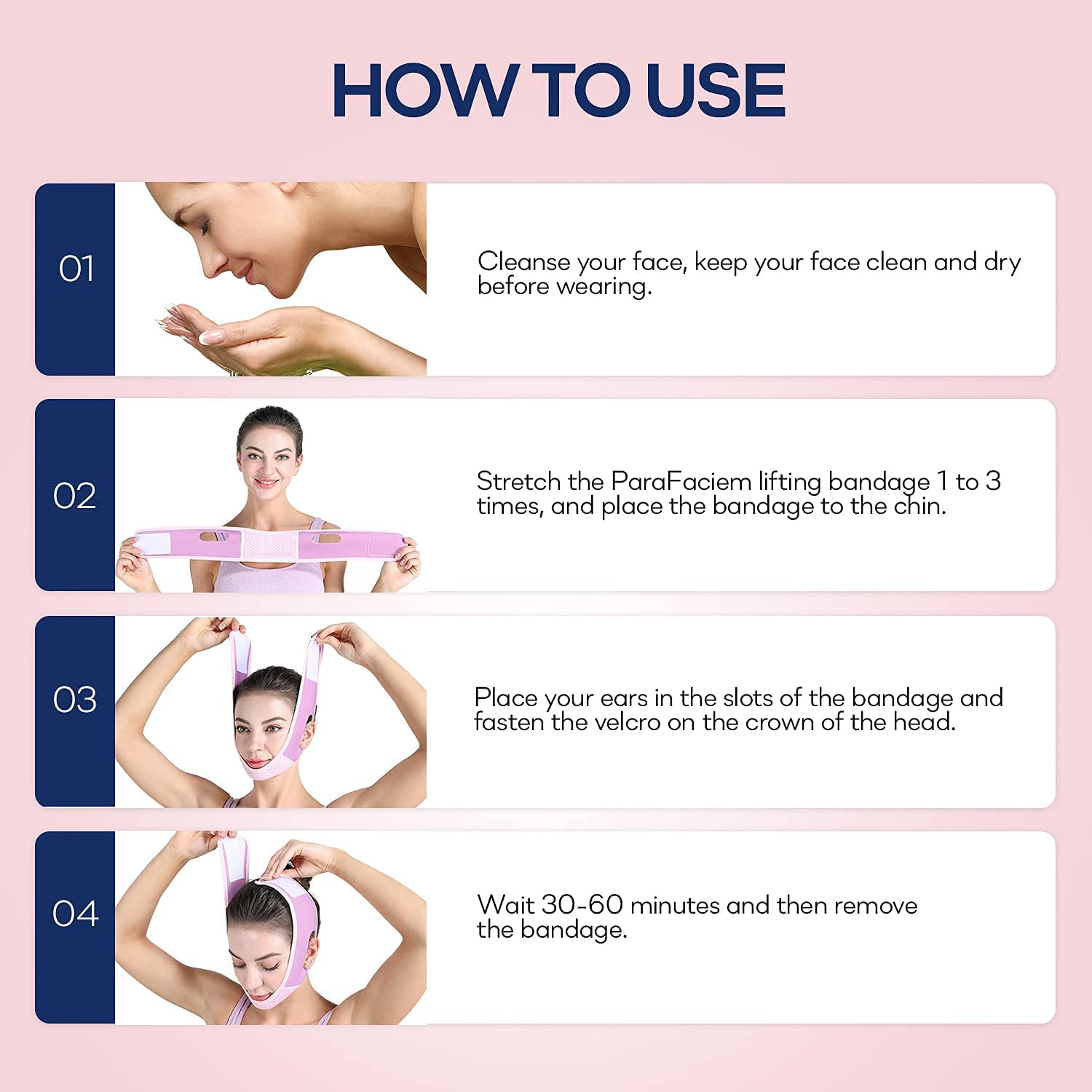 Reusable V Line Mask Facial Slimming Strap - Double Chin Reducer - Chin Up Mask Face Lifting Belt - V Shaped Slimming Face Mask (2PCs), Pink…