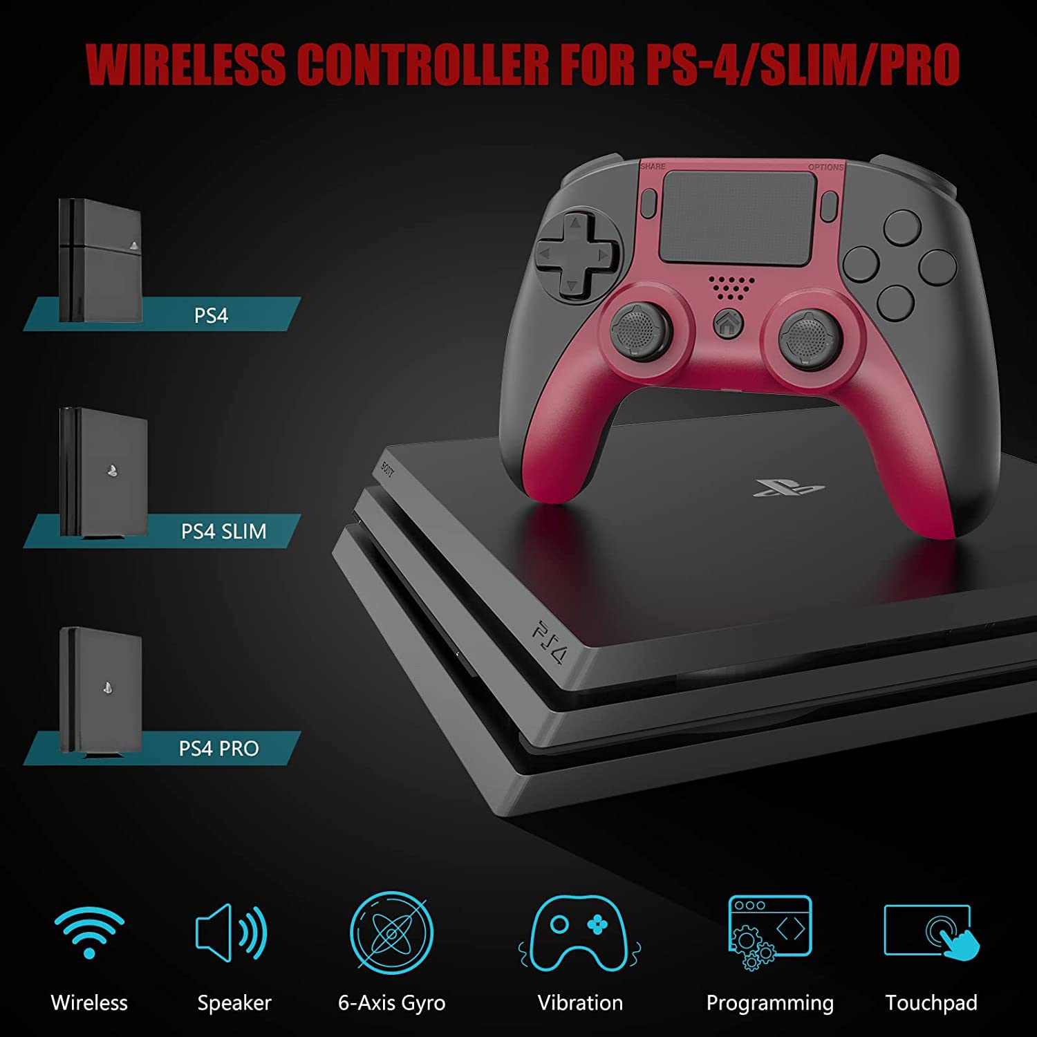 KENNEAS Wireless Controller Compatible with PS4/PS4 Pro/PS4 Slim, 10Hrs Playtime/Built-in Speaker/Programmable Back Button/Enhanced Dual Vibration controller for PS4(With Exquisite Earphones)
