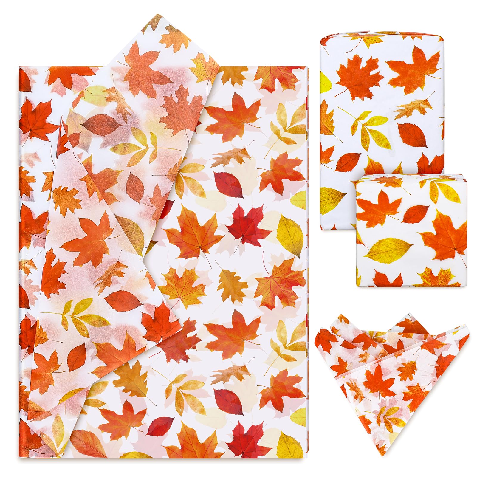 Whaline 100 Sheet Fall Leaves Tissue Paper Bulk Watercolor Maple Leaves Art Tissue Autumn Leaves Wrapping Tissue Paper for Thanksgiving Baby Shower Wedding Gift Wrapping DIY Crafts, 19.6 x 13.7 Inch