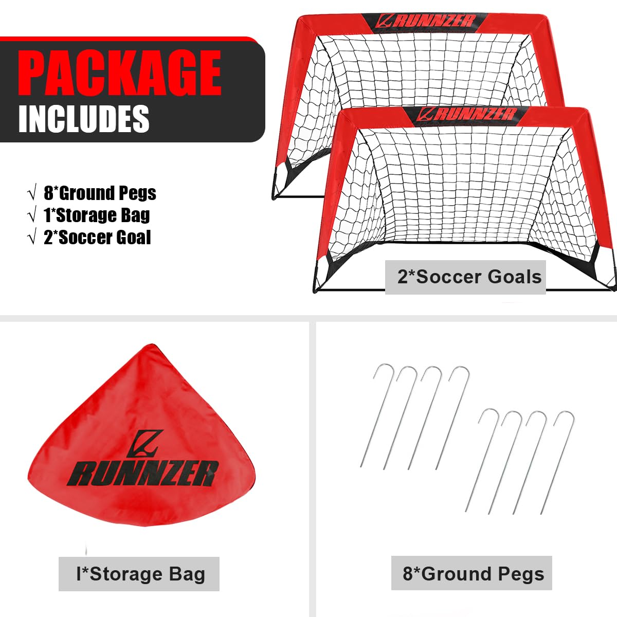 L RUNNZER Portable Soccer Goal, Soccer Nets for Backyard Training Goals for Soccer Practice with Carry Case, 4' x 3'