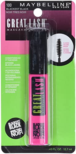Maybelline Great Lash Washable Mascara, Volumizing Lash-Doubling Formula That Conditions As It Thickens, Blackest Black, 1 Count