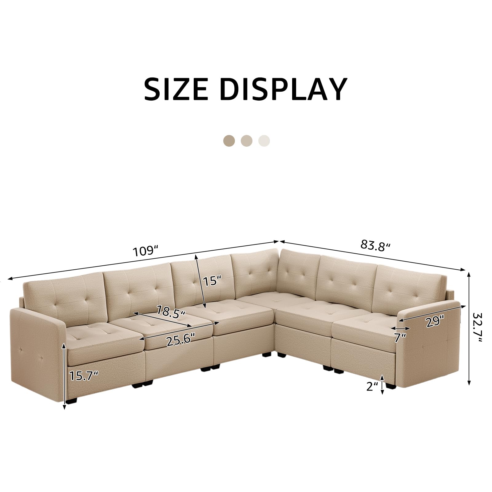 Wimarsbon Modular Sectional Fabric Sofa Set L Shaped Couch Reversible Chaise Modular Sectional Couch with Storage Ottoman, U Shaped Comfy Modular Sofa for Living Rome & Lounge (Grey)
