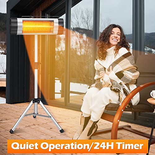 Outdoor Heaters for Patio, Infrared Electric Heater with Tripod & Remote &24H Timer, Height/Power/angle Adjustable with Tip-over Over-heat Protection, 1500W Wall-mounted Heater for Garage Backyard