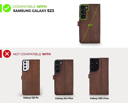 Snakehive Samsung Galaxy S23 Leather Case | Genuine Leather Wallet Phone Case with Card Holder | Flip Folio Case/Cover with Stand | Compatible with Samsung Galaxy S23 | (Brown)