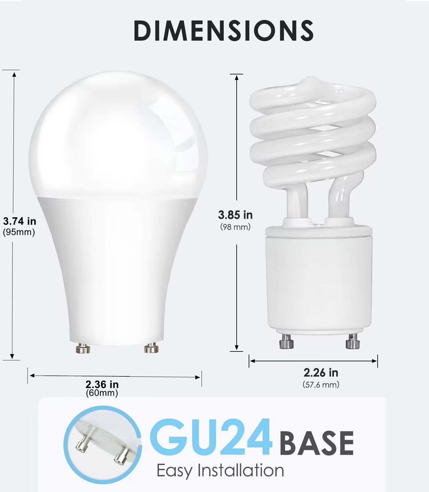 Super Bright GU24 LED Light Bulb 9W, 1100 Lumens 5000K Daylight,Twist and Lock GU24 Pin Base with Two Prongs,Replacement CFL Two Pin Fluorescent Bulbs Non-Dimmable (4-Pack)