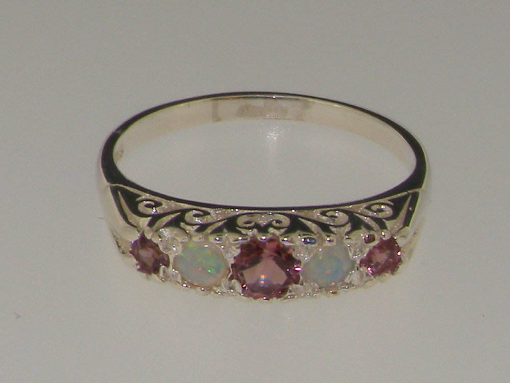 LetsBuyGold 925 Sterling Silver Natural Pink Tourmaline and Opal Womens Anniversary Ring - Size 8.25