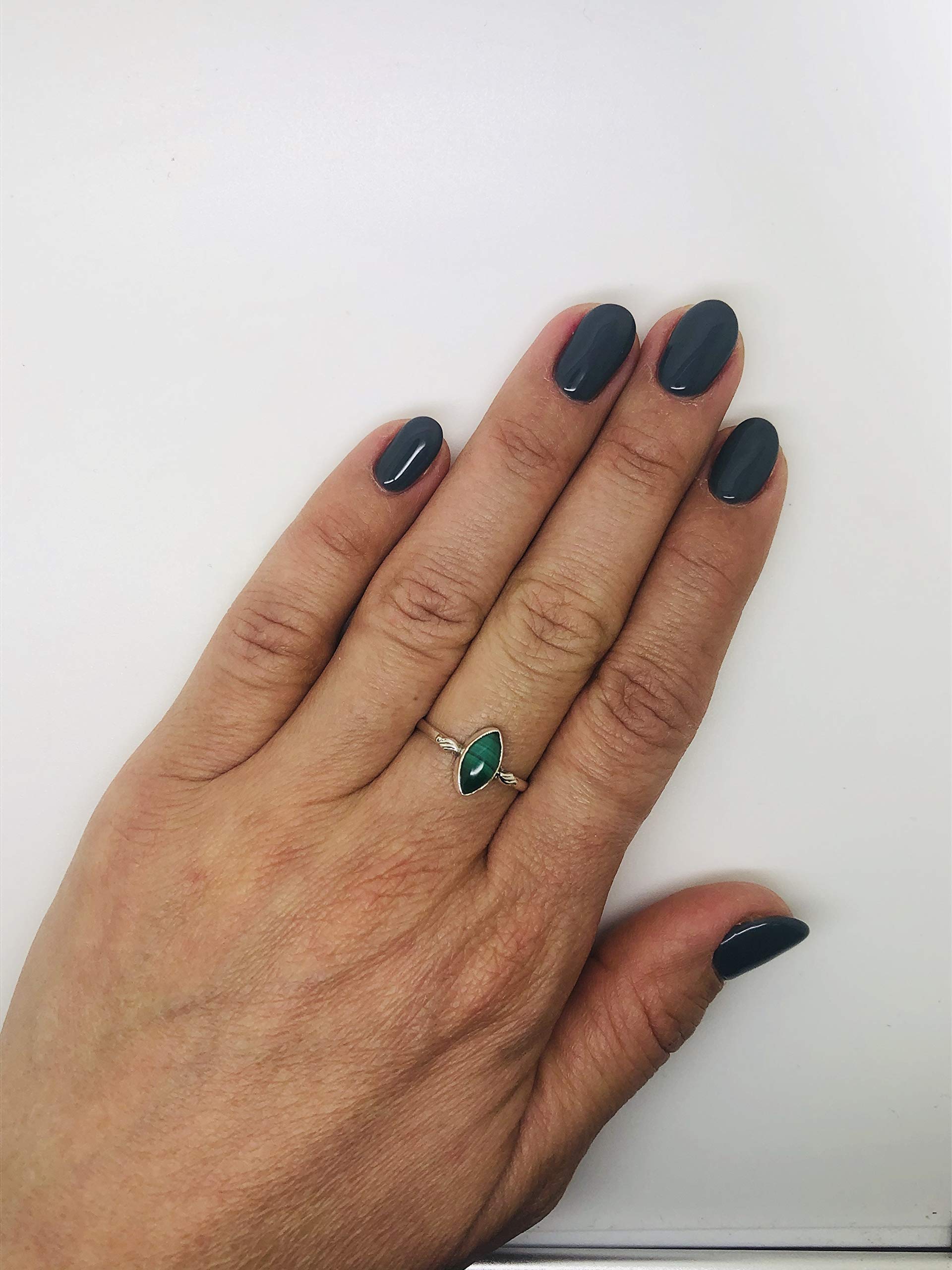 Koral Jewelry Marquise Malachite Ethnic Delicate Ring 925 Sterling Silver Vintage Tribal Gipsy Boho Look (8)