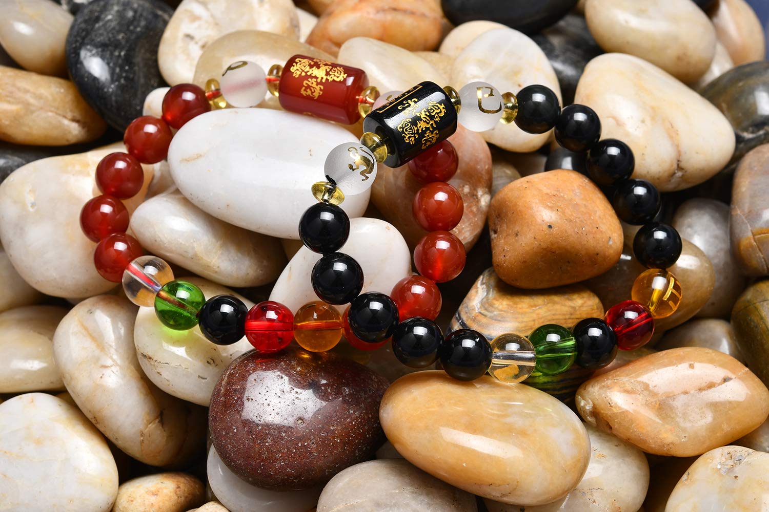 KESOCORAY Feng Shui Obsidian Red Agate Wealth Five-Element Yoga Pure Heart Bracelet for Good Luck