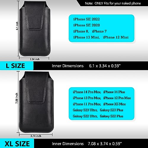 ykooe Leather Phone Holster for iPhone 14 13 Pro Max S23 Ultra Plus, Black – XL
