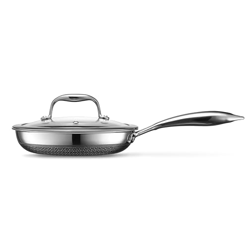 HexClad Hybrid Nonstick 8-Inch Fry Pan with Tempered Glass Lid, Stay-Cool Handle, Dishwasher and Oven Safe, Induction Ready, Compatible with All Cooktops