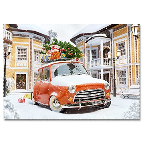 NUER Cartoon Yellow Christmas Car Pattern Tablecloth Rectangular Kitchen Table Cloth Waterproof Table Cover Wedding Decor A7 140x210cm