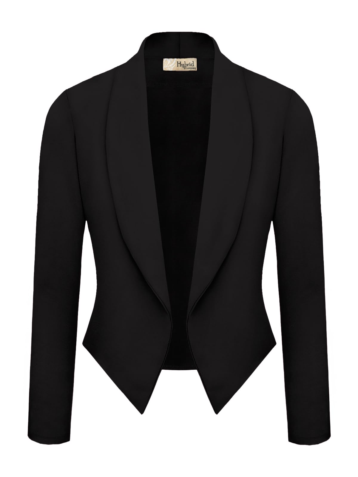 Hybrid & Company Womens Casual Work Office Blazer Open Front Heavy Ponti Shawl Collar Long Sleeve Jacket JK1134 9789 BLACK XL