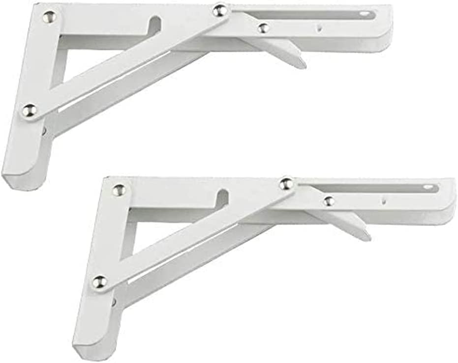 Shelf Brackets wall Shelves Floating Shelf Bracket, 2pcs 10 Inch Folding White Coated Stainless Steel Shelf Brackets, Heavy Duty Wall Mounted Shelf Bracket, Scaffold Board Shelf Brackets for Tables, B