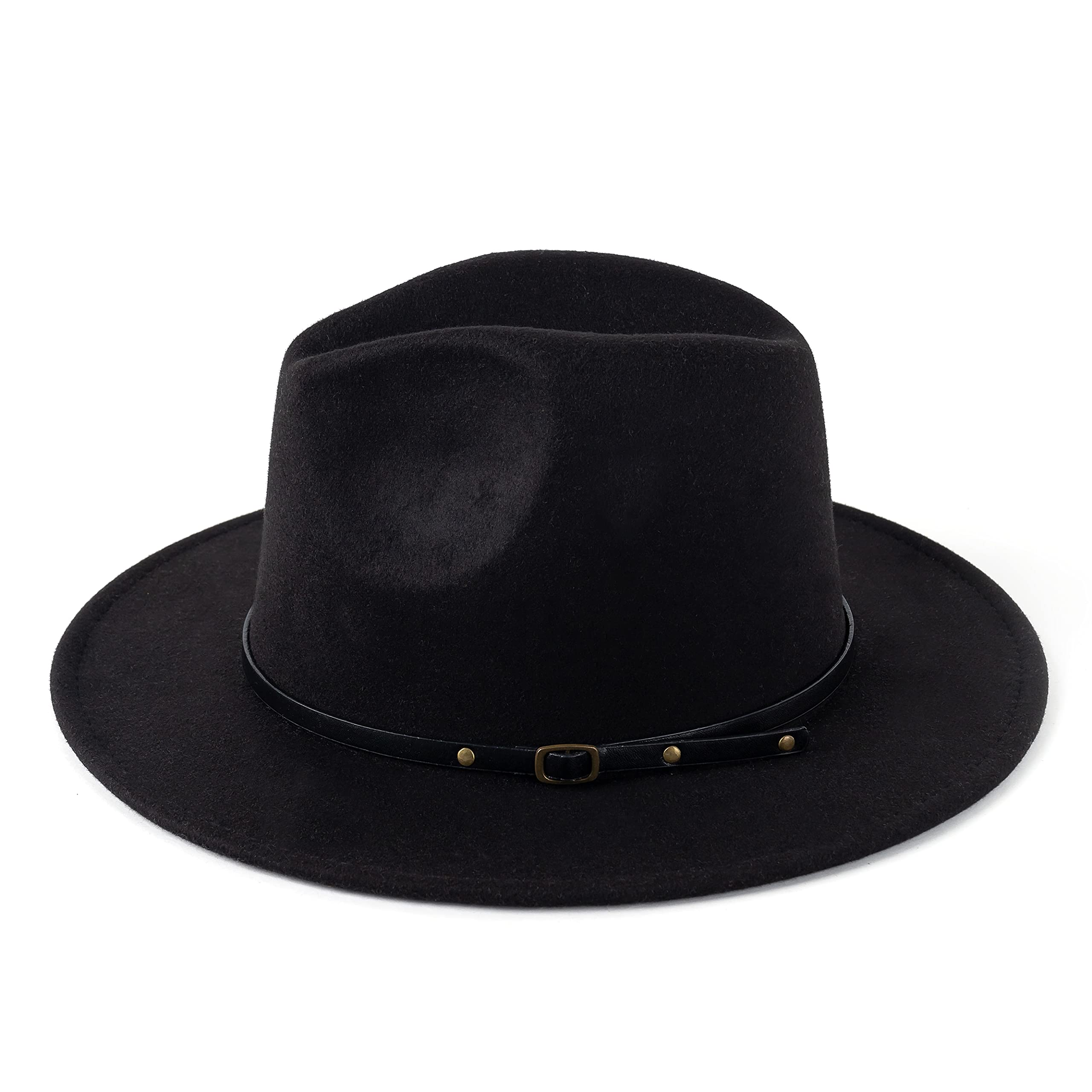 HUDANHUWEI Women's Classic Wide Brim Fedora Hat with Belt Buckle Felt Panama Hat Yellow