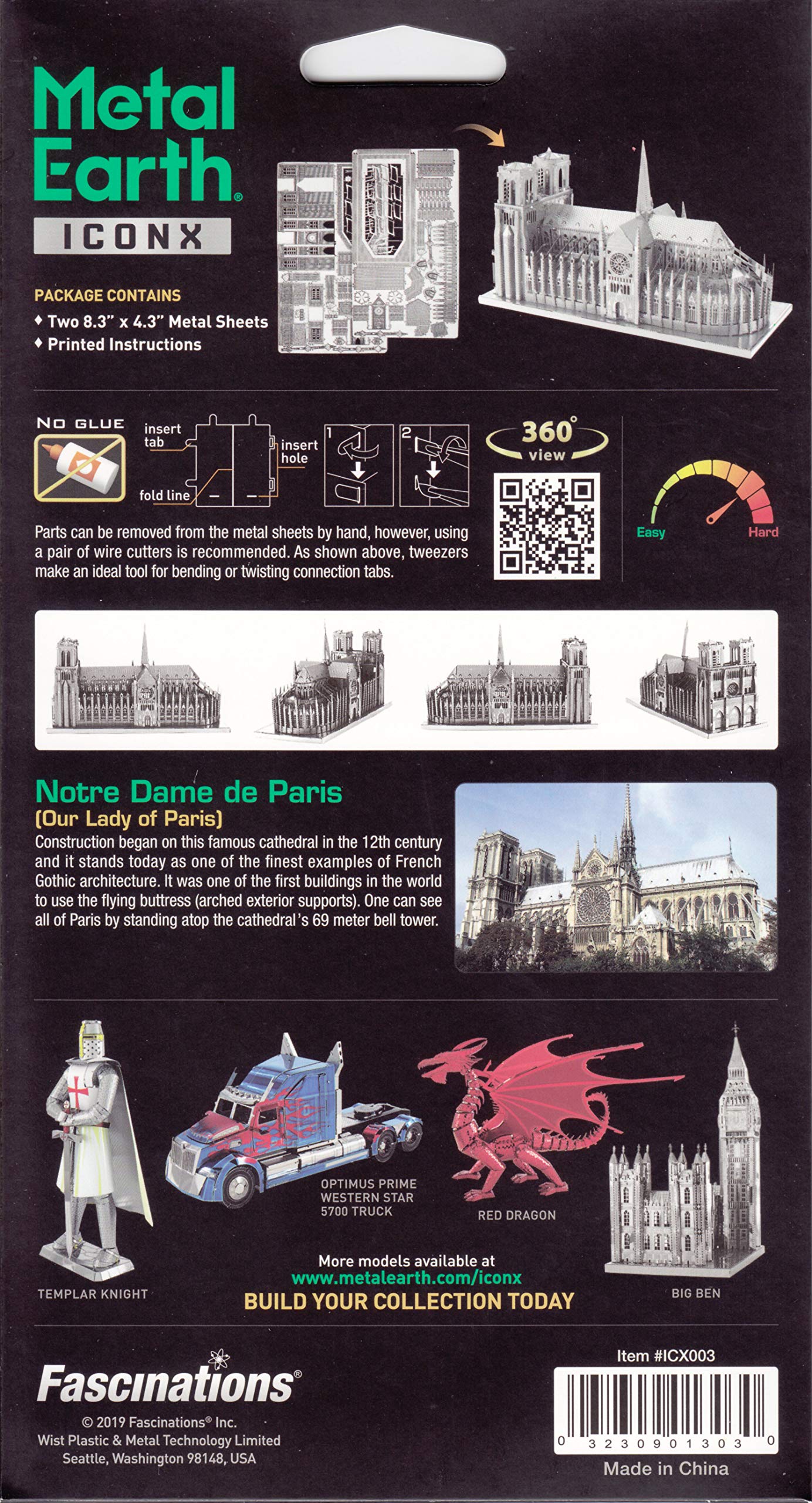 Metal Earth Fascinations Premium Series Notre Dame Cathedral 3D Metal Model Kit