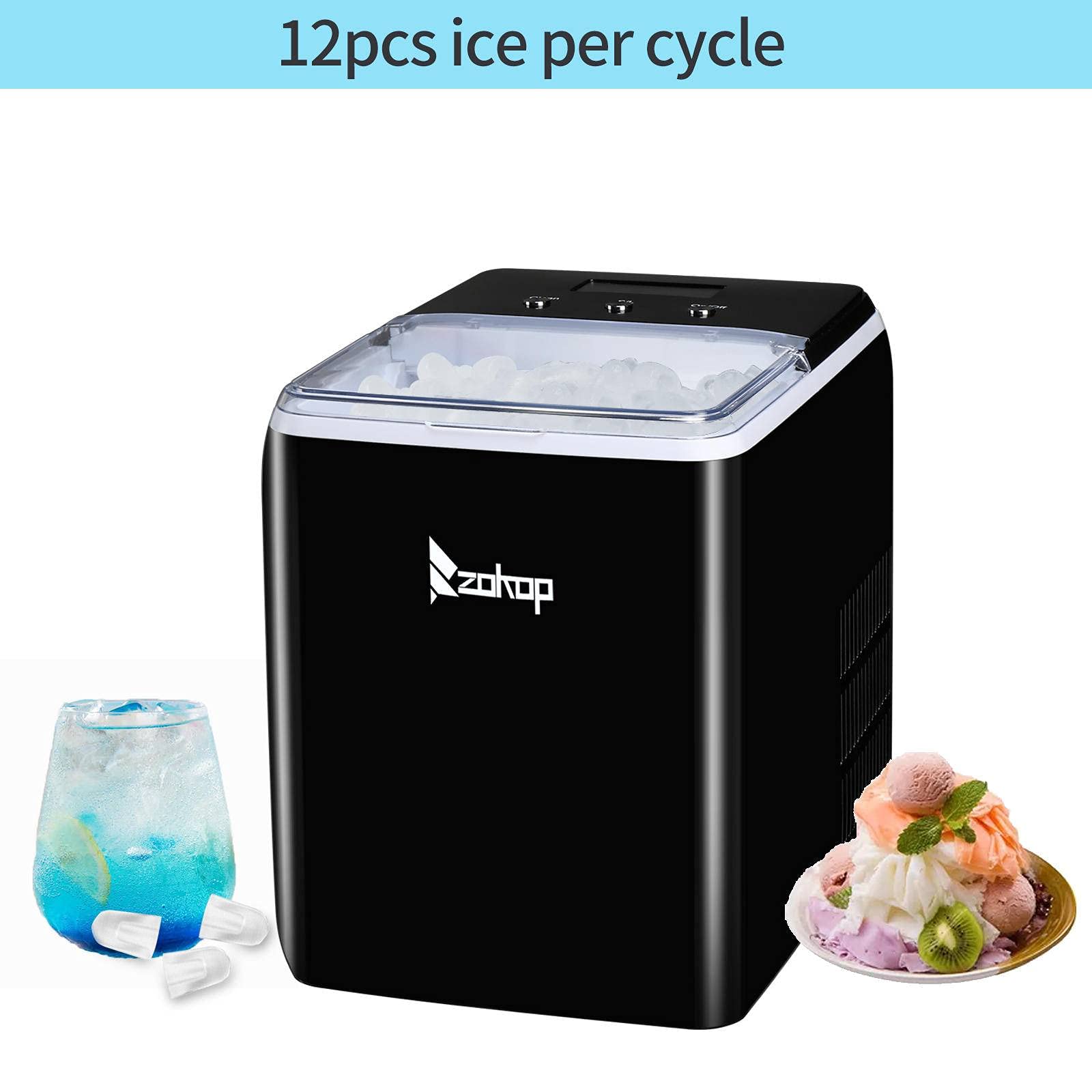 NA 120V 150W 44lbs/20kg/24h Ice Maker Black Plastic Transparent Cover/Display Commercial/Household