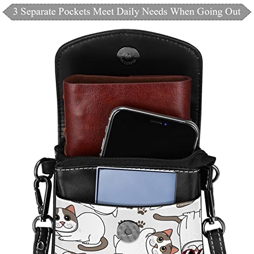 Small Crossbody Bag Cartoon Cats Cell Phone Purse Wallet