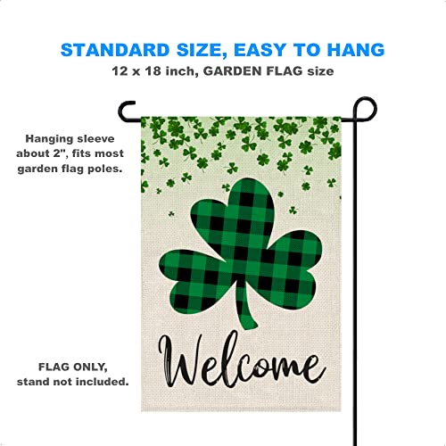 PARTY BUZZ St Patrick's Day Burlap Garden Flag Shamrock Clover (12x18, Double Sided) Saint Patty's Day Irish Yard Flag for Outside