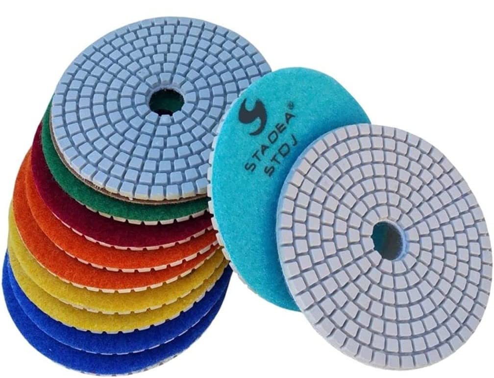 QuickT SPW702A Concrete Countertop Wet Polisher Variable Speed Grinder Sander Granite Stone Polisher Polishing Fabrication Tools Kit - 4" Diamond Polishing Pads for Concrete Granite Marble Tile Polish