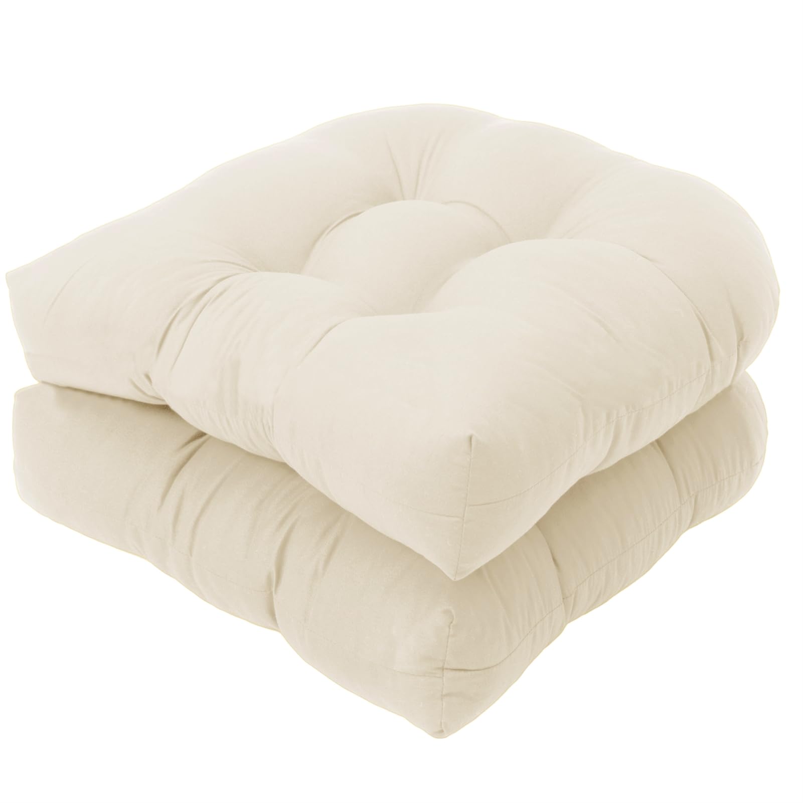 Reyox Water Resistant Tufted Chair Cushion Reversible Chair Pads for Indoor Outdoor Furniture Ivory Set of 2, 19"x19"