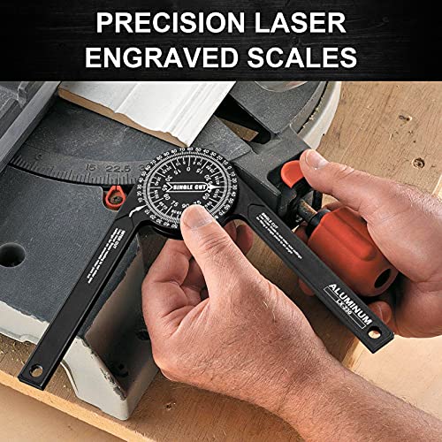 NYOOLO Miter Saw Protractor, 7 Inch 4 in 1 Aluminum Miter Angle Finder with Level Instrument, Construction Protractors Precision Miter Gauge for Carpenter Plumber Building Trade (Small)