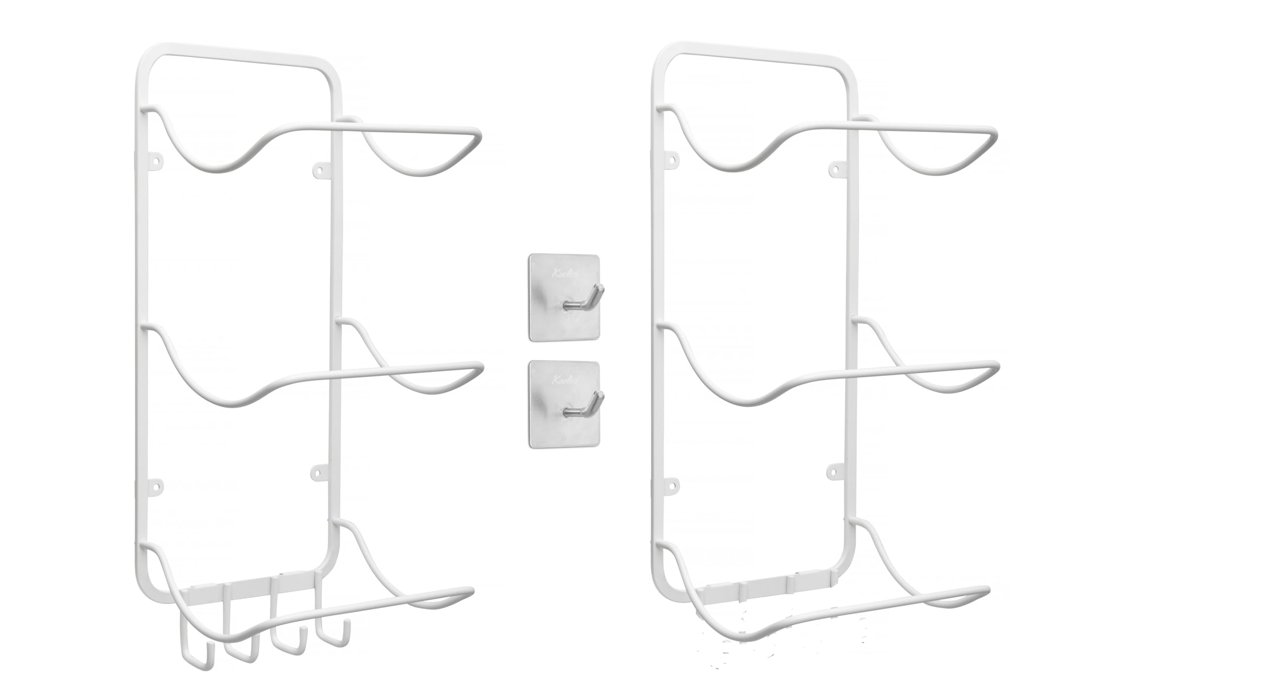 KOOLIST Yoga Mats Holder, Wall Mount, Rack for Yoga Mats or Towel Storage. 3 Shelf Contoured Design Twin Pack Totalling 6 Shelves. 1 Additional 4 Hook Assembly Included.
