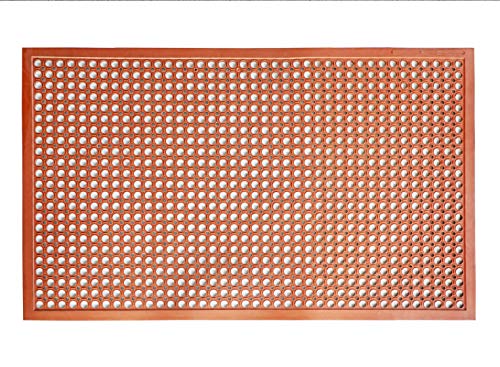 New Star Foodservice 54521 Commercial Grade Grease Resistant Anti-Fatigue Rubber Floor Mat, 36" x 60", Red