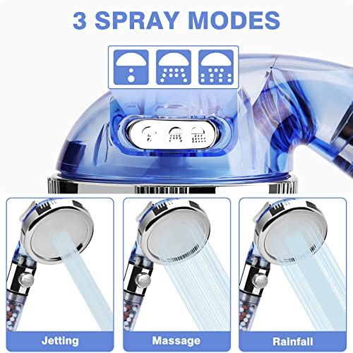 Shower Head with Hose, HBESTIE Filtration Hand Shower, Jetting Filter Shower Sprayer, High Pressure 3 Modes, Purifying Filtration Mineral Stone Beads, Water Saving Handheld Supercharged Showerhead